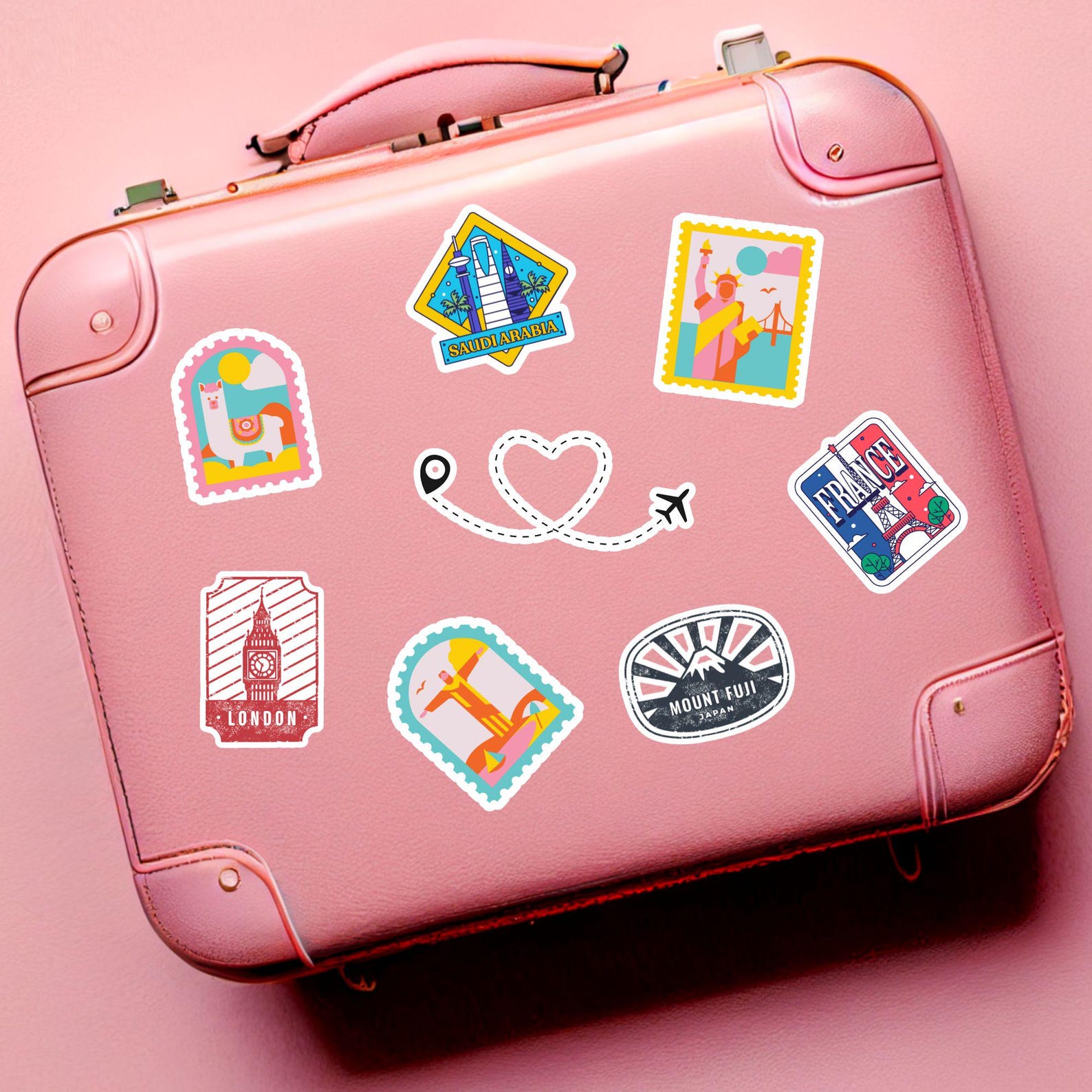 Vintage Stamp Luggage Sticker Set Cartoon Country Vinyl Decals ...