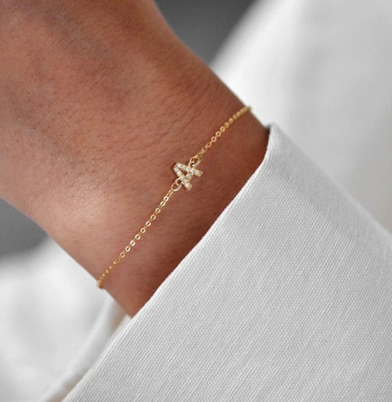 Custom Gold Initial Bracelet Personalized Letter Charm Dainty Gold ...