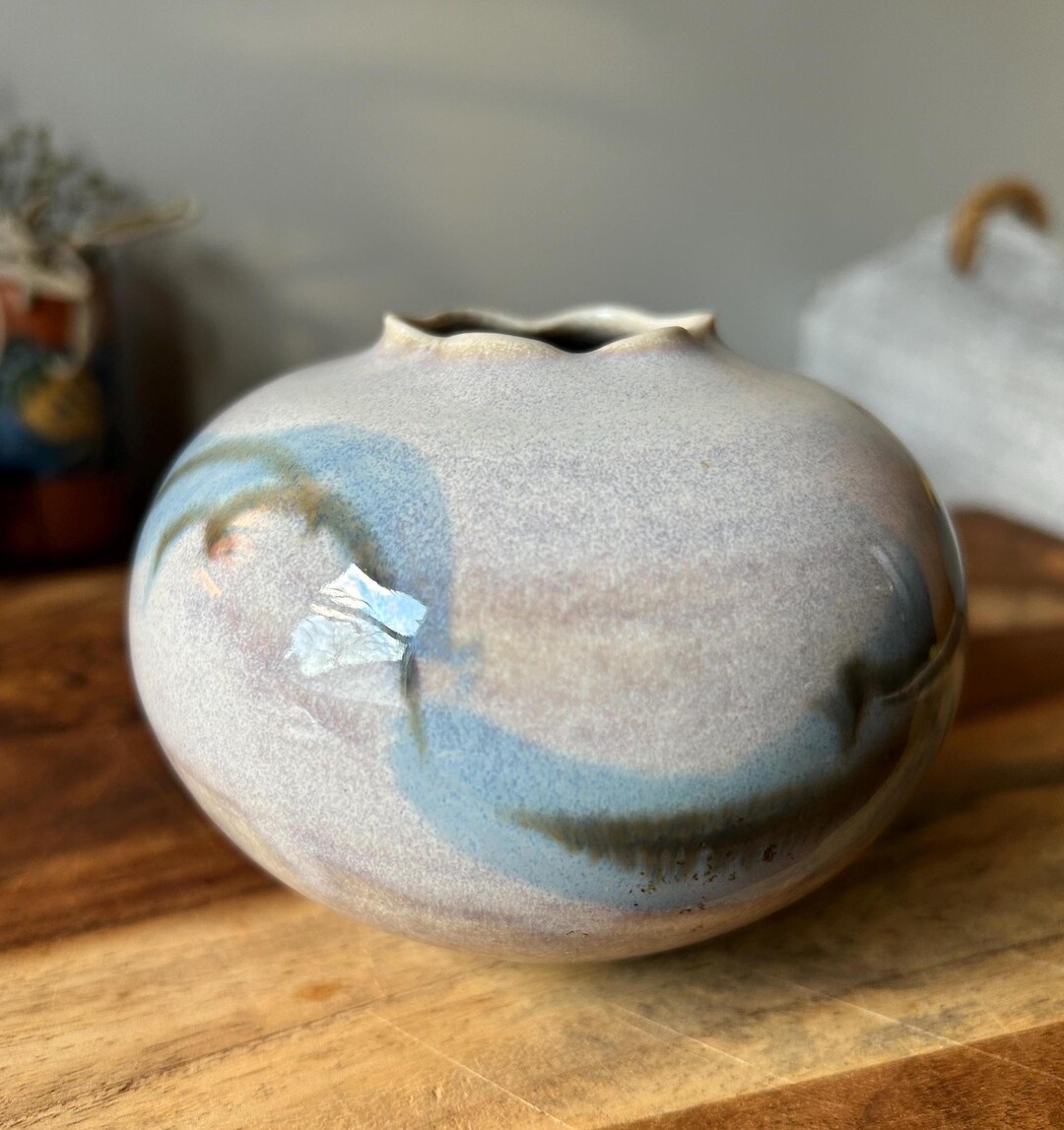 Stoneware Fluted Top Pottery Vase by Edgecomb Pottery Maine With Green ...