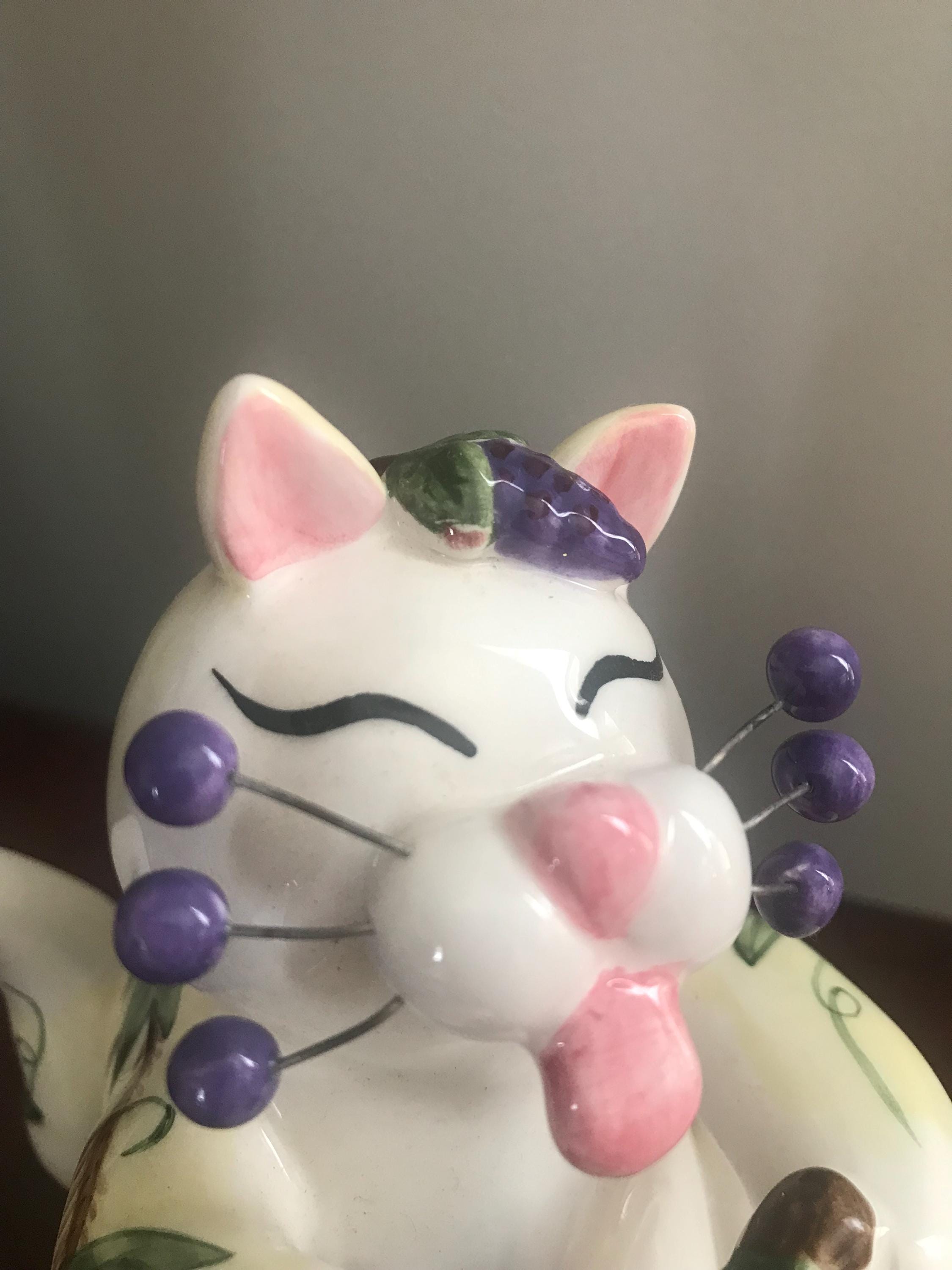 Rare Amy Lacombe Whimsiclay Cat With Grapes Figurine 2002 - Etsy