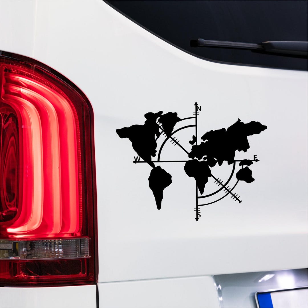 World Map Compass Premium Vinyl Decal Sticker Transfer Car Van ...