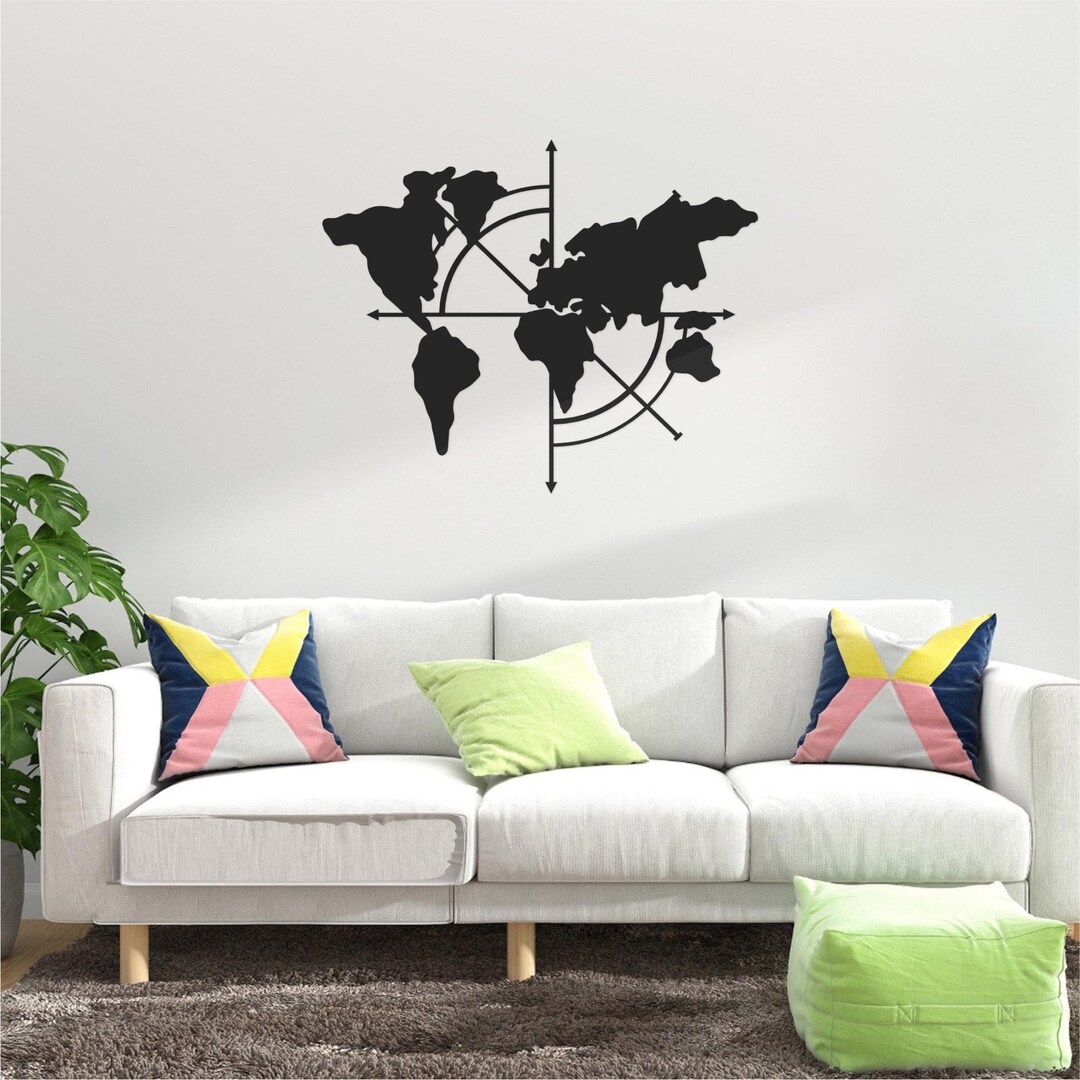 World Map Compass Vinyl Decal: Geometric Travel Sticker - Etsy