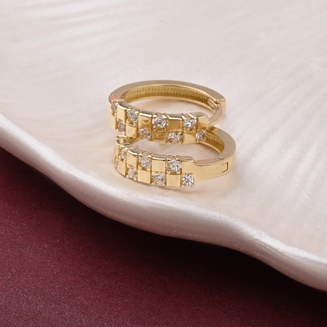 Pave Diamond Hoops, Mini Huggie Hoops in 14K Solid Gold, Diamond Hoop ...