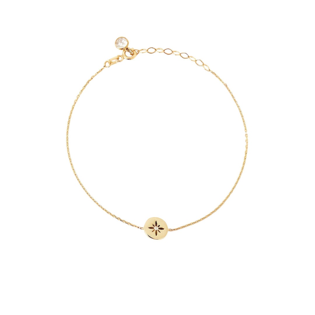 14K Solid Gold North Star Bracelet, Diamond Disc Bracelet for Classy ...