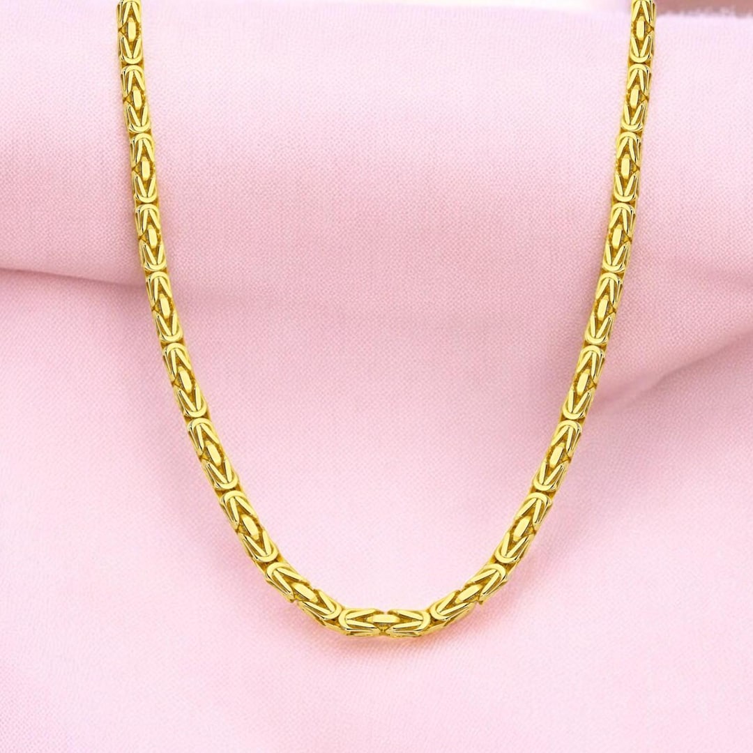 14K Real Gold Byzantine Chain Necklace, Solid Byzantine Gold Chain for ...