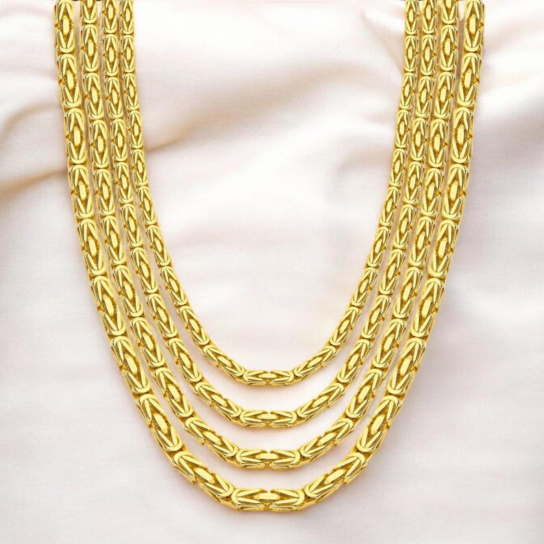 Byzantine Link Chain Necklace, 14K Yellow Gold Chain, King Chain 2.20 ...