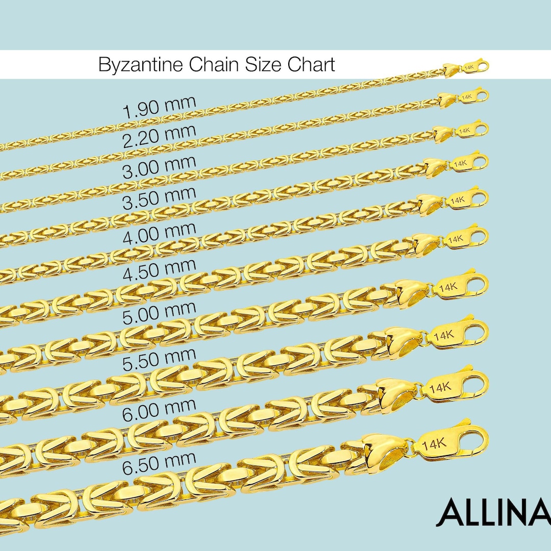 14K Yellow Solid Gold Byzantine Chain Necklace for Women, Pure Gold ...