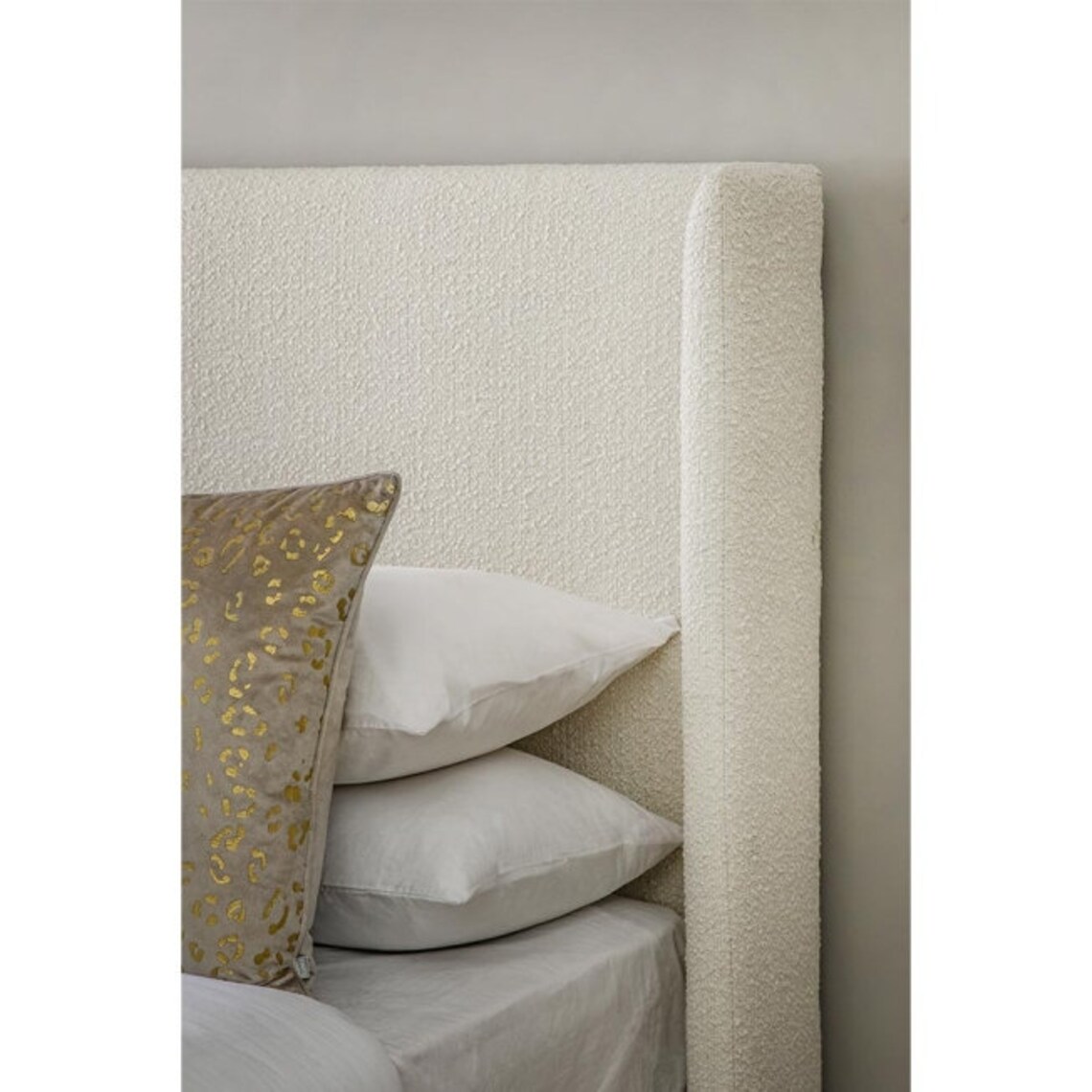 Boucle Wing Back Bed Frame in Cream, Pink and Oatmeal Optional Storage ...