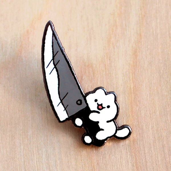 Cat With Knife Enamel Pin - Etsy