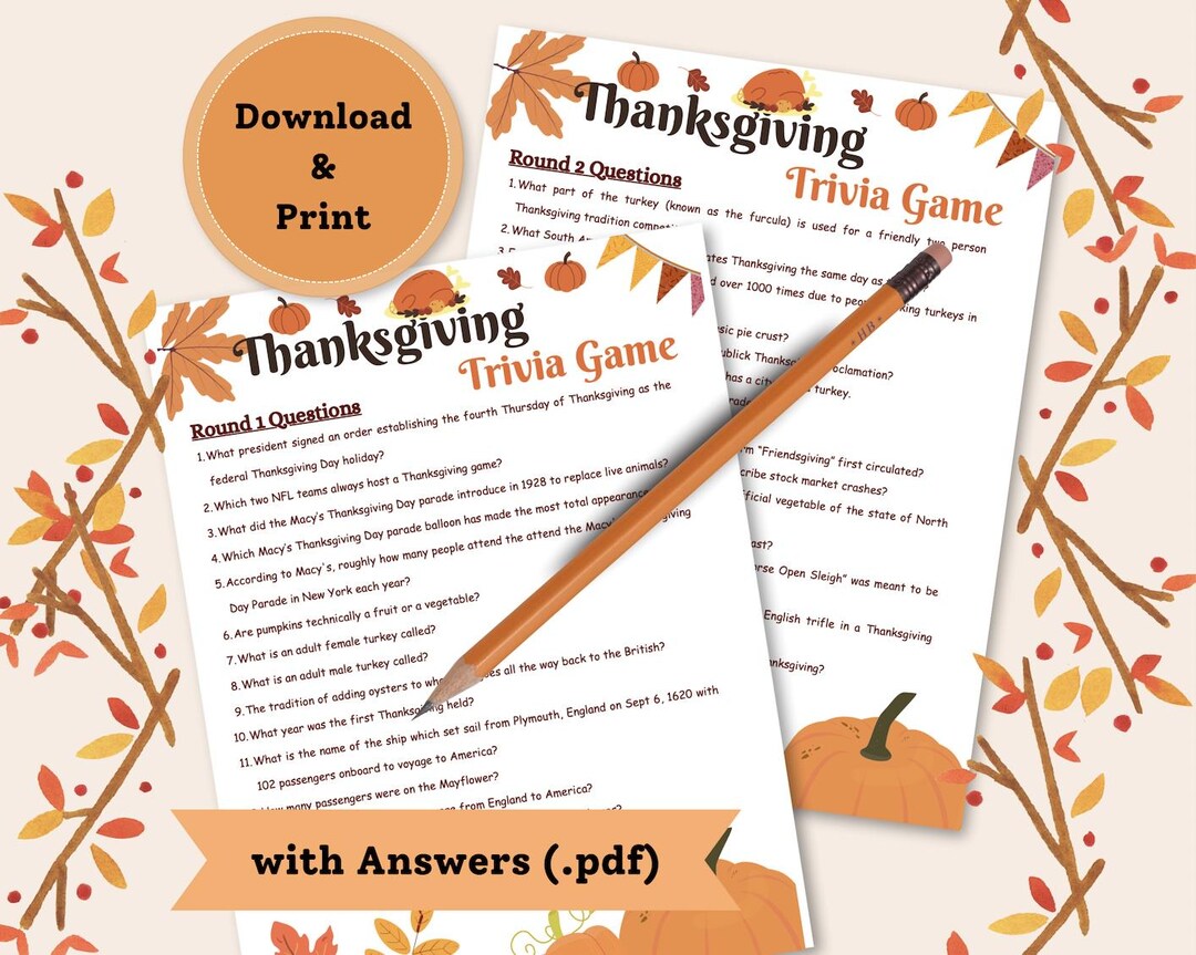 Thanksgiving Trivia Game, Thanksgiving Party Game, Turkey Trivia ...
