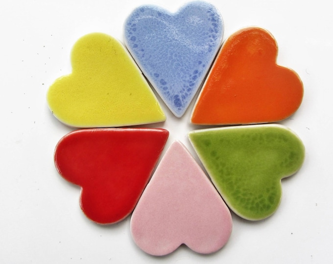 21 Mosaic Heart Tiles, Handmade Rainbow Valentines, Ceramic, Heart ...