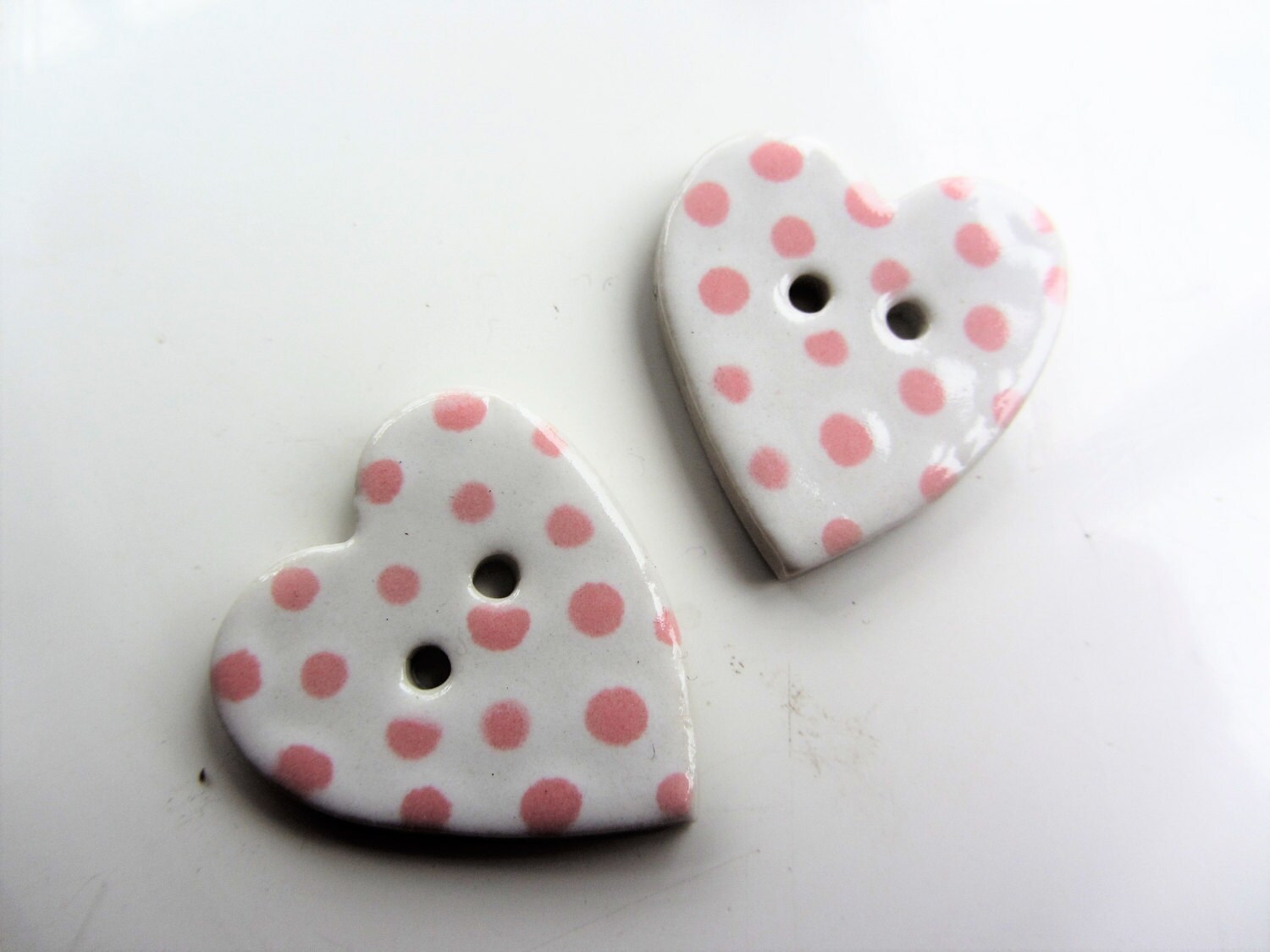 2 Ceramic Heart Shaped Buttons Handmade Spotted Pattern - Etsy UK