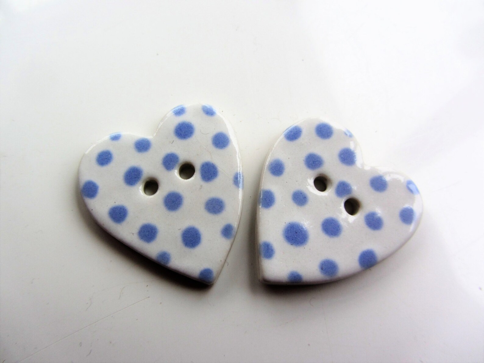 2 Ceramic Heart Shaped Buttons Handmade Spotted Pattern - Etsy UK