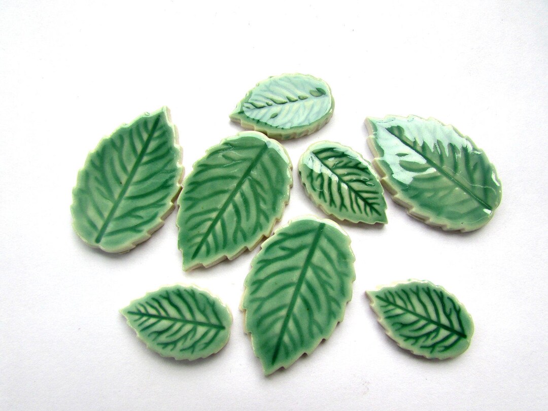 8 Ceramic Mosaic Leaf Tiles, Handmade, Glazed With Veins 2 Sizes - Etsy