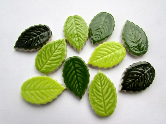 10 mosaic leaf tiles handmade ceramic leaves mosaic pieces | Etsy