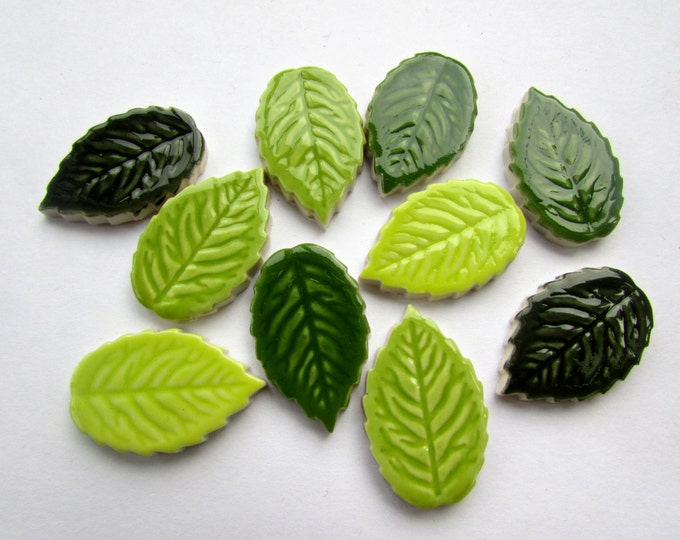 10 Mosaic Leaf Tiles, Handmade Ceramic Leaves, Mosaic Pieces, Mosaic ...