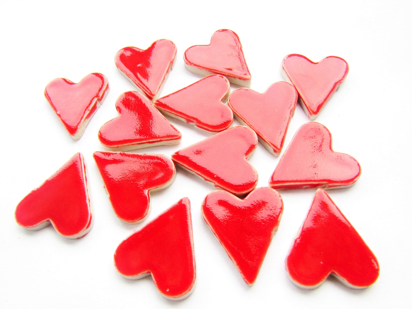 12 Mosaic Red Heart Tiles , Handmade Ceramic Shapes, Great for Mosaics ...