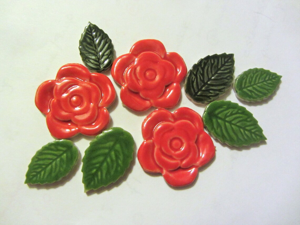 Ceramic Mosaic Red Roses and Leaves Hndmade Tiles - Etsy
