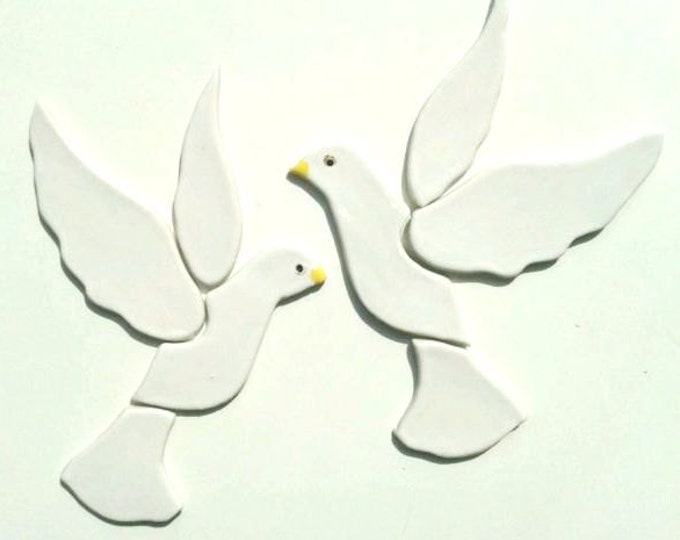 2 Handmade Ceramic Doves Birds Tiles for Mosaic or Other Projects - Etsy