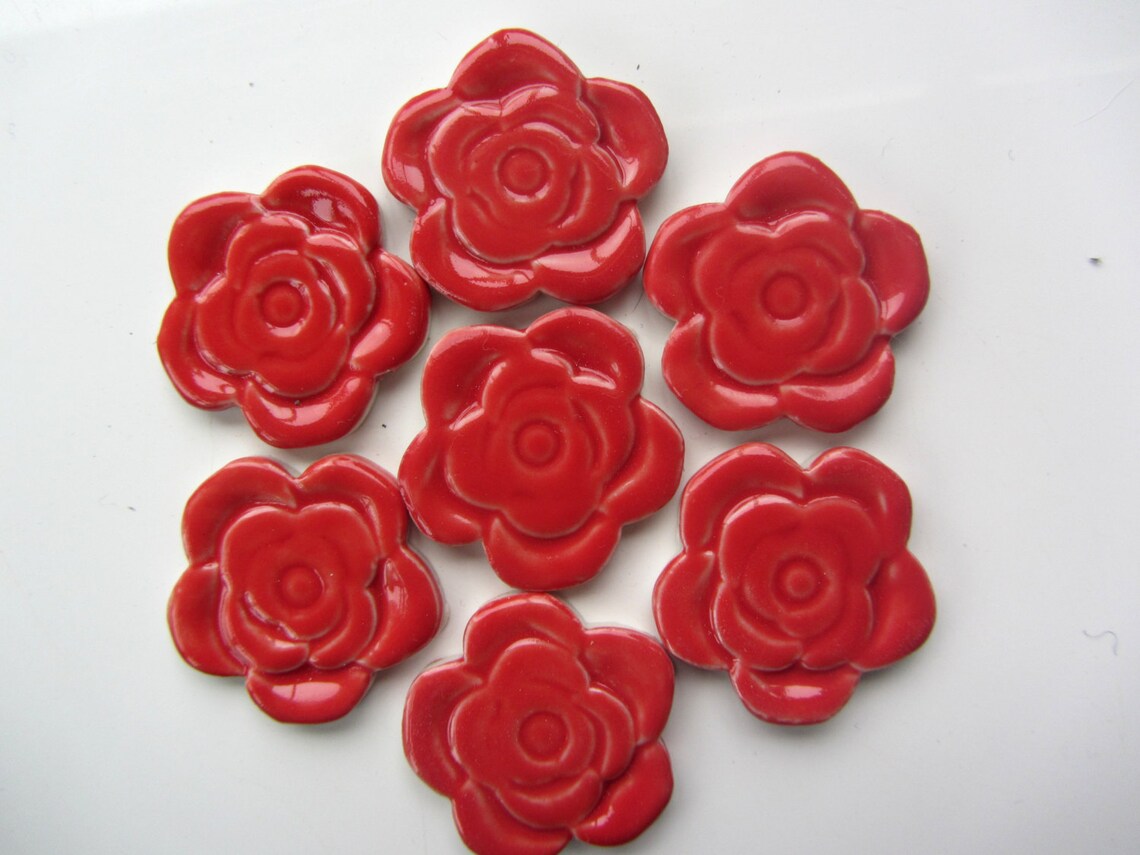 7 Ceramic Red Roses Mosaic Tiles Mosaic Pieces Mosaic | Etsy