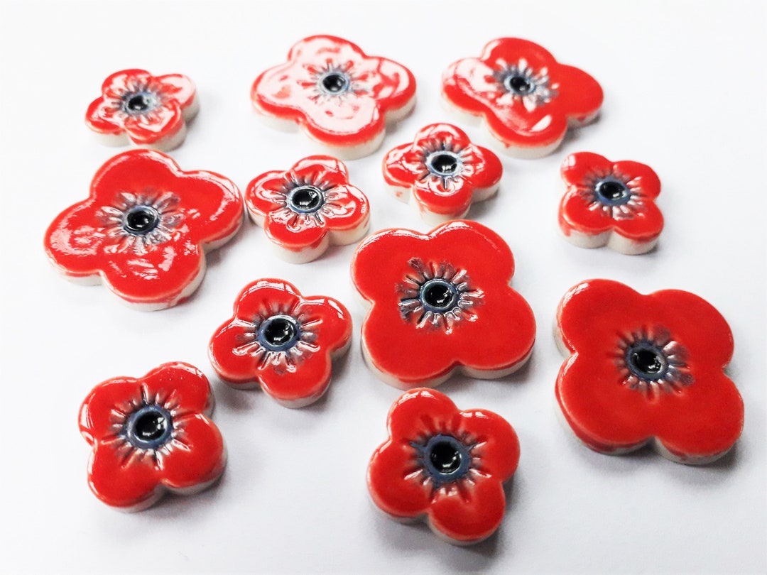 12 Ceramic Red Poppies Mosaic Tiles Poppy Shapes - Etsy