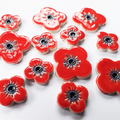 11 Ceramic Poppies Mosaic Tiles Poppy Shapes - Etsy UK