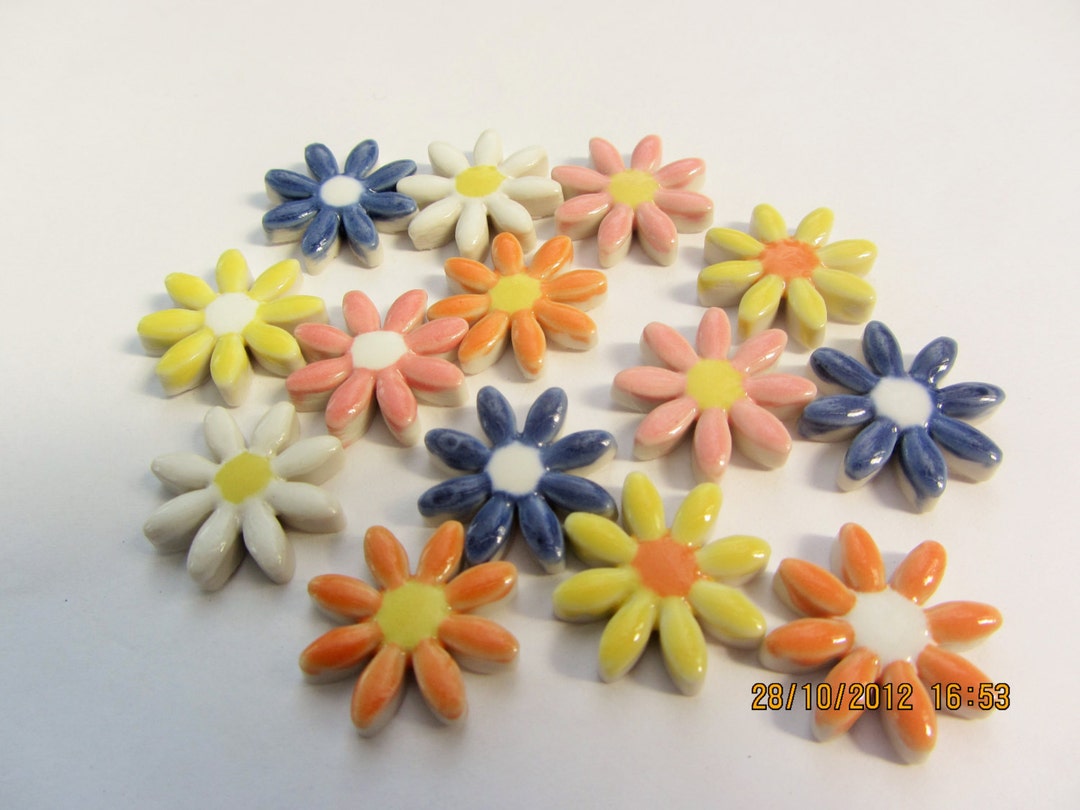 14 Daisy Style Flower Shape Ceramic Mosaic Tiles - Etsy