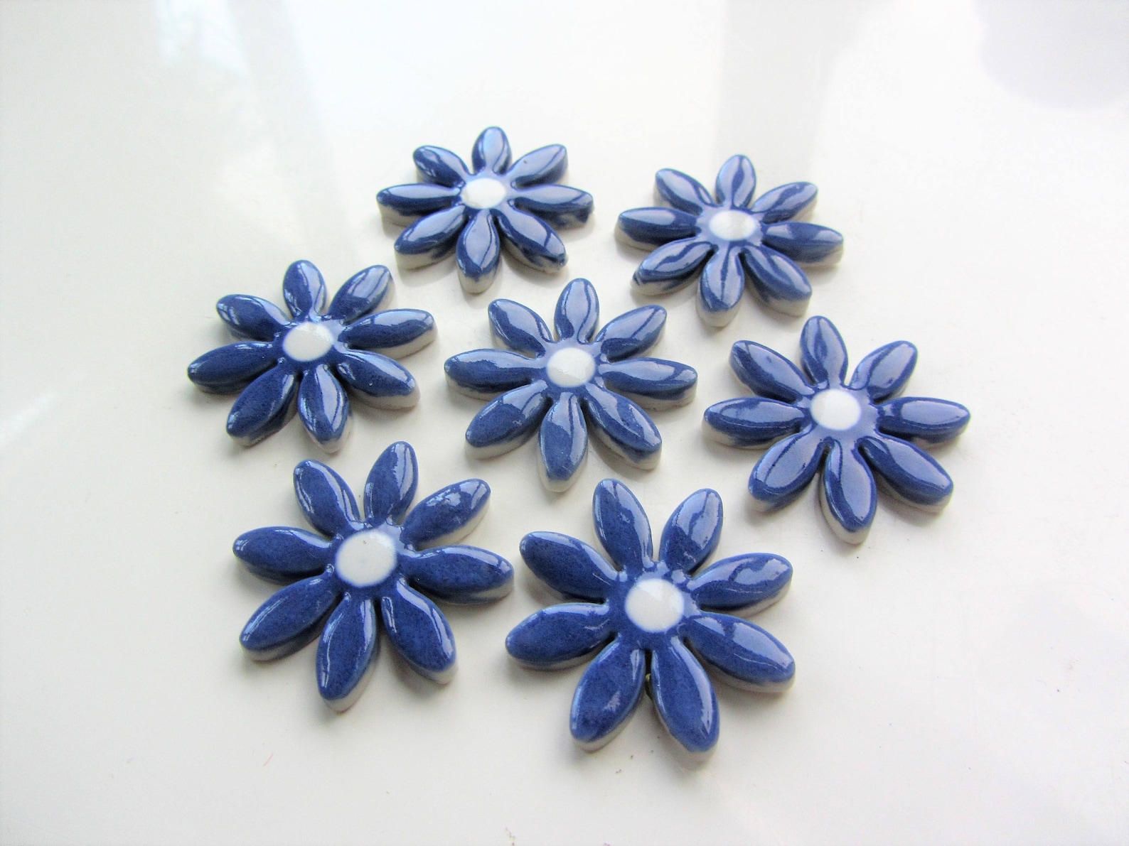 7 Ceramic Mosaic Blue and White Daisy Tiles Fantastic for Mosaics or ...