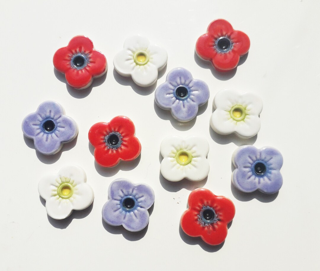 12 Ceramic Poppies Mosaic Tiles Poppy Shapes - Etsy