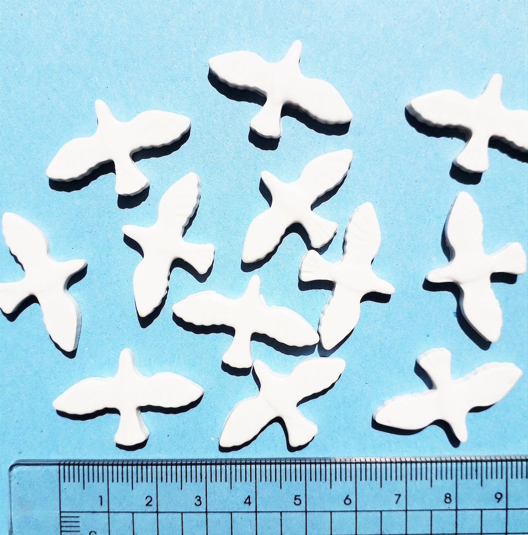 12 Mosaic Flying Bird Tiles, Handmade Ceramic Pieces, Mosaic Supplies ...