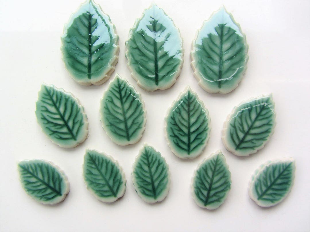 12 Ceramic Mosaic Leaf Tiles, Handmade, Glazed With Veins 3 Sizes - Etsy