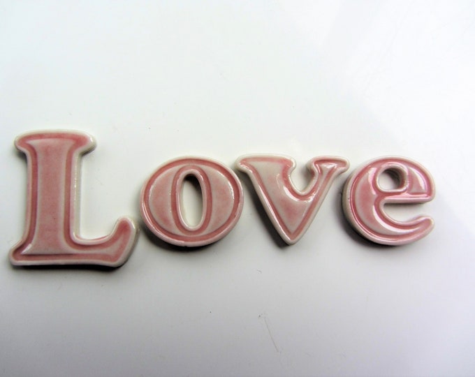 4 Ceramic Mosaic Letters 'love' ,pink Handmade Tiles. - Etsy