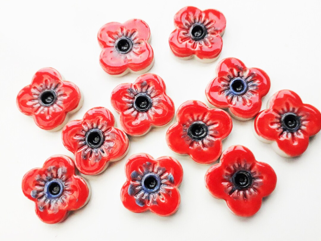 11 Ceramic Poppies Mosaic Tiles Poppy Shapes - Etsy UK