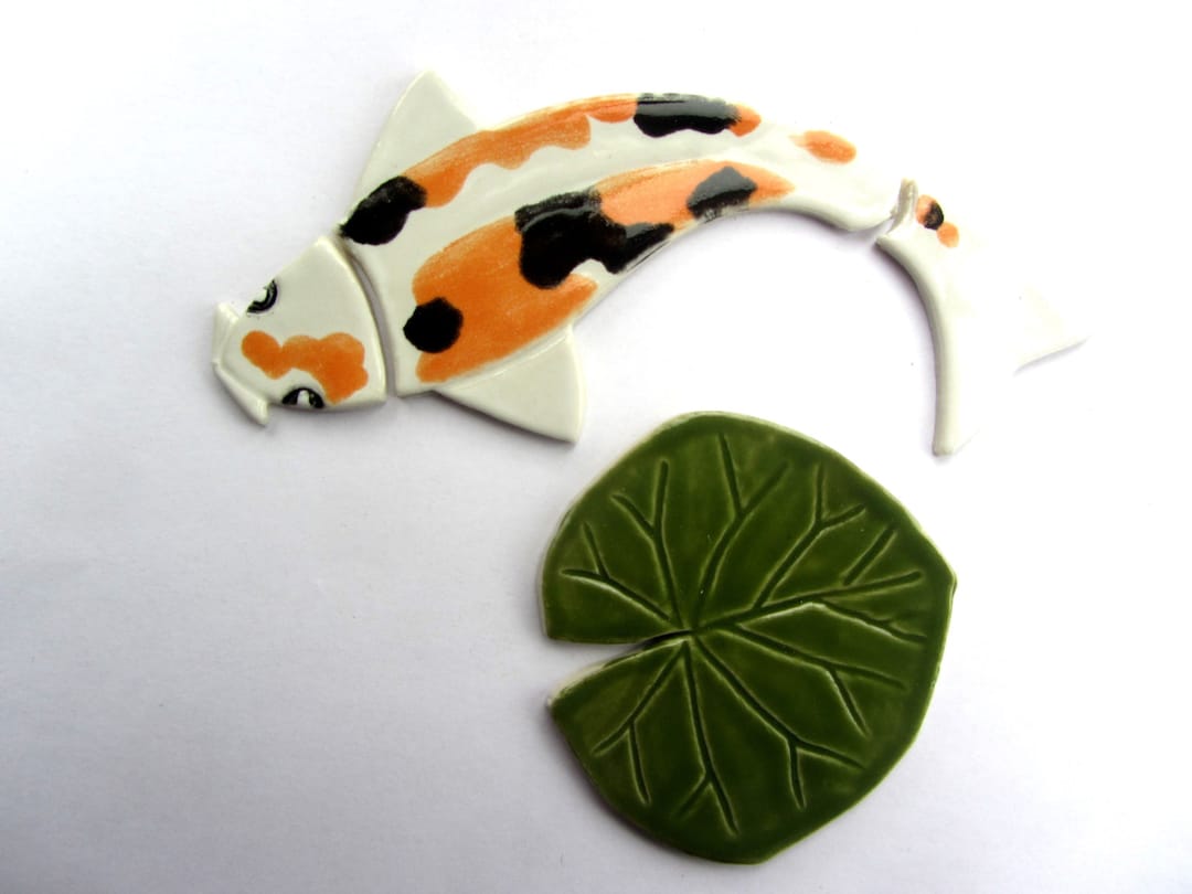 Handmade Ceramic Koi Carp and Lily Pad Tiles for Mosaic or Other ...
