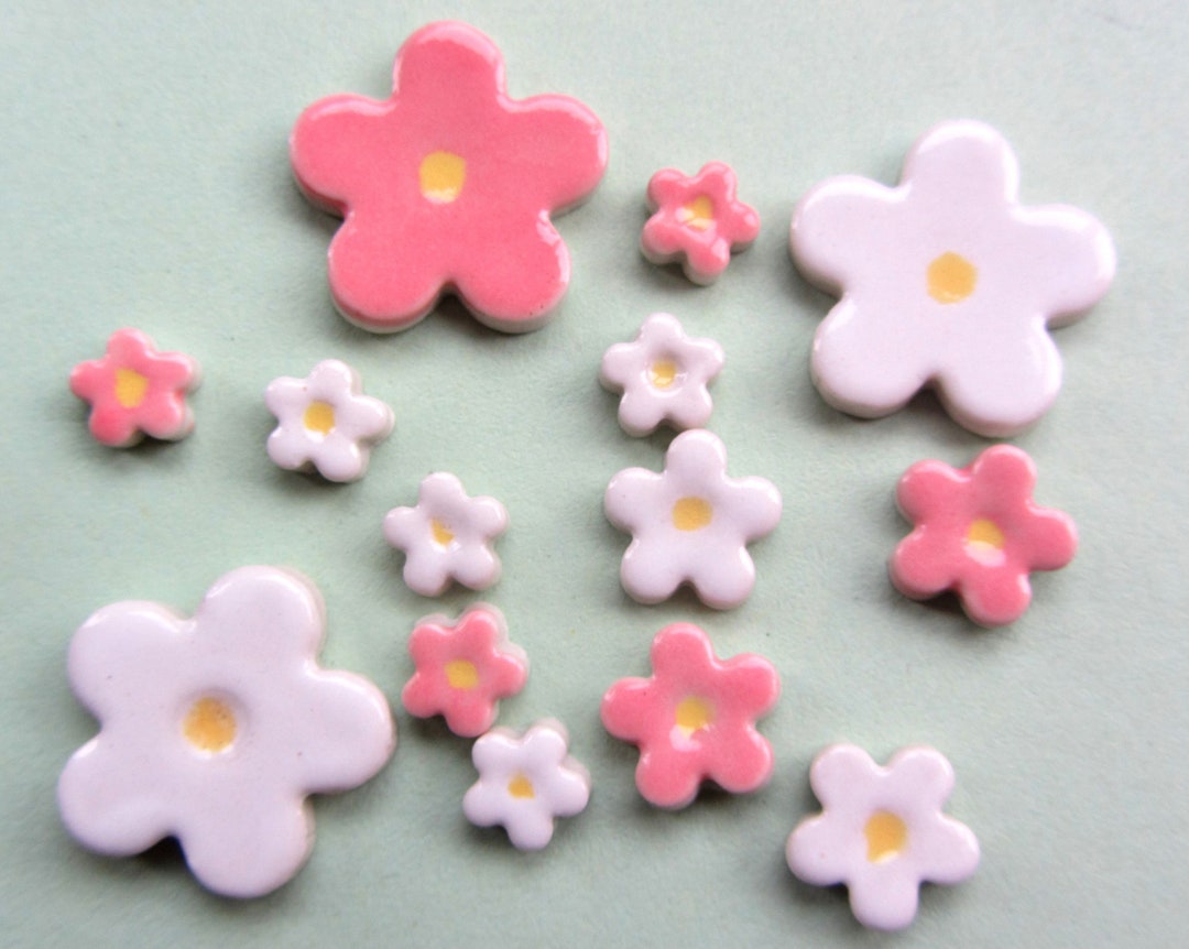 15 Handmade Pretty Ceramic Blossom Flower Mosaic Tile Shapes - Etsy