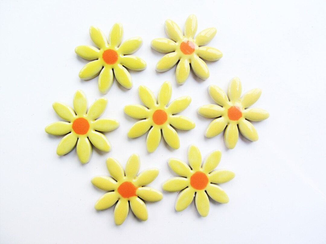 7 Ceramic Mosaic Yellow and Orange Daisy Tiles Fantastic for Mosaics or ...