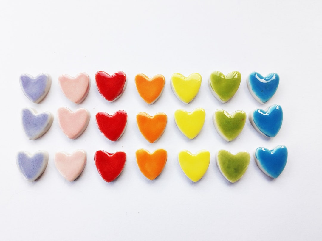 21 Mosaic Heart Tiles, Handmade Rainbow Valentines, Ceramic, Heart ...