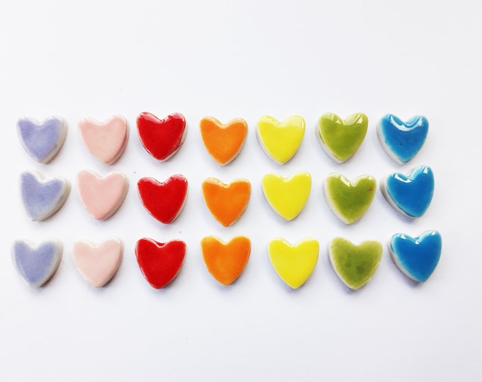 21 Mosaic Heart Tiles, Handmade Rainbow Valentines, Ceramic, Heart ...