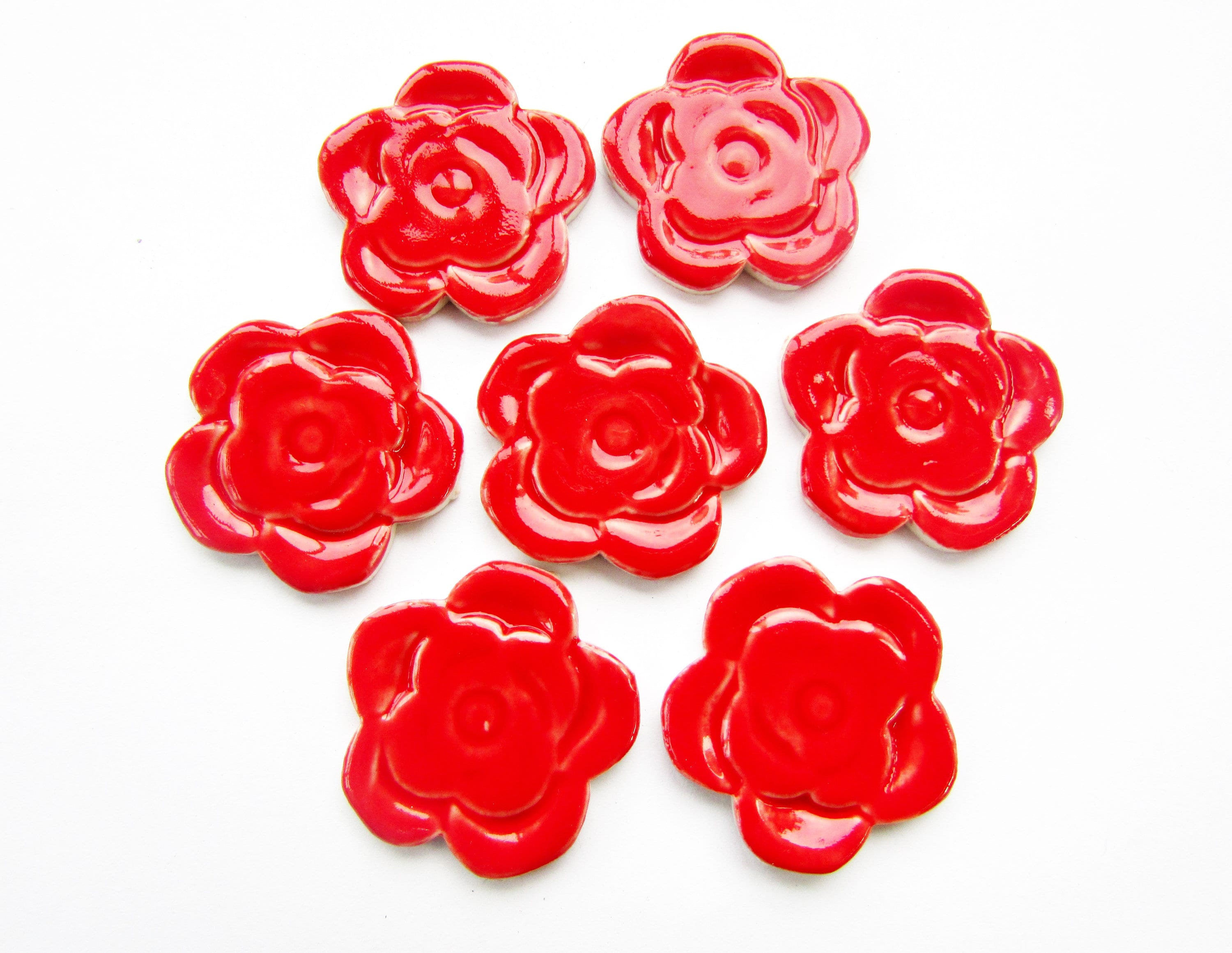 7 Ceramic Red Roses Mosaic Tiles Mosaic Pieces Mosaic | Etsy