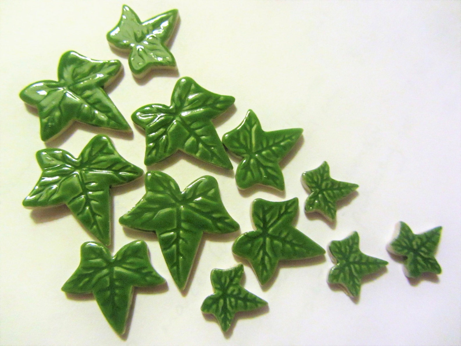 12 mosaic ivy leaf tiles handmade ceramic shapes 3 sizes of | Etsy