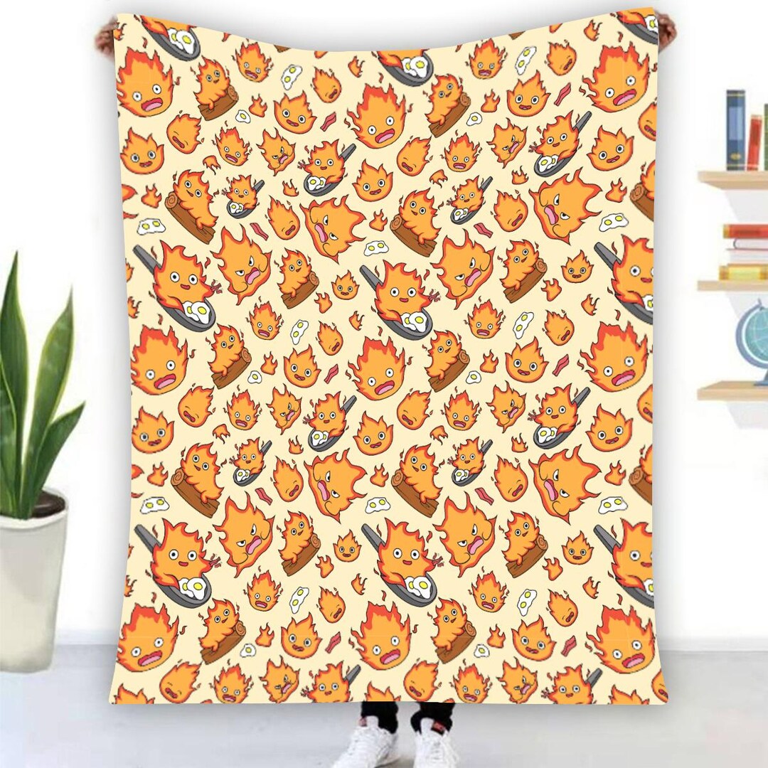 Cozy Calcifer Blanket Cute Fire Spirit All-over Print Anime & Fantasy ...