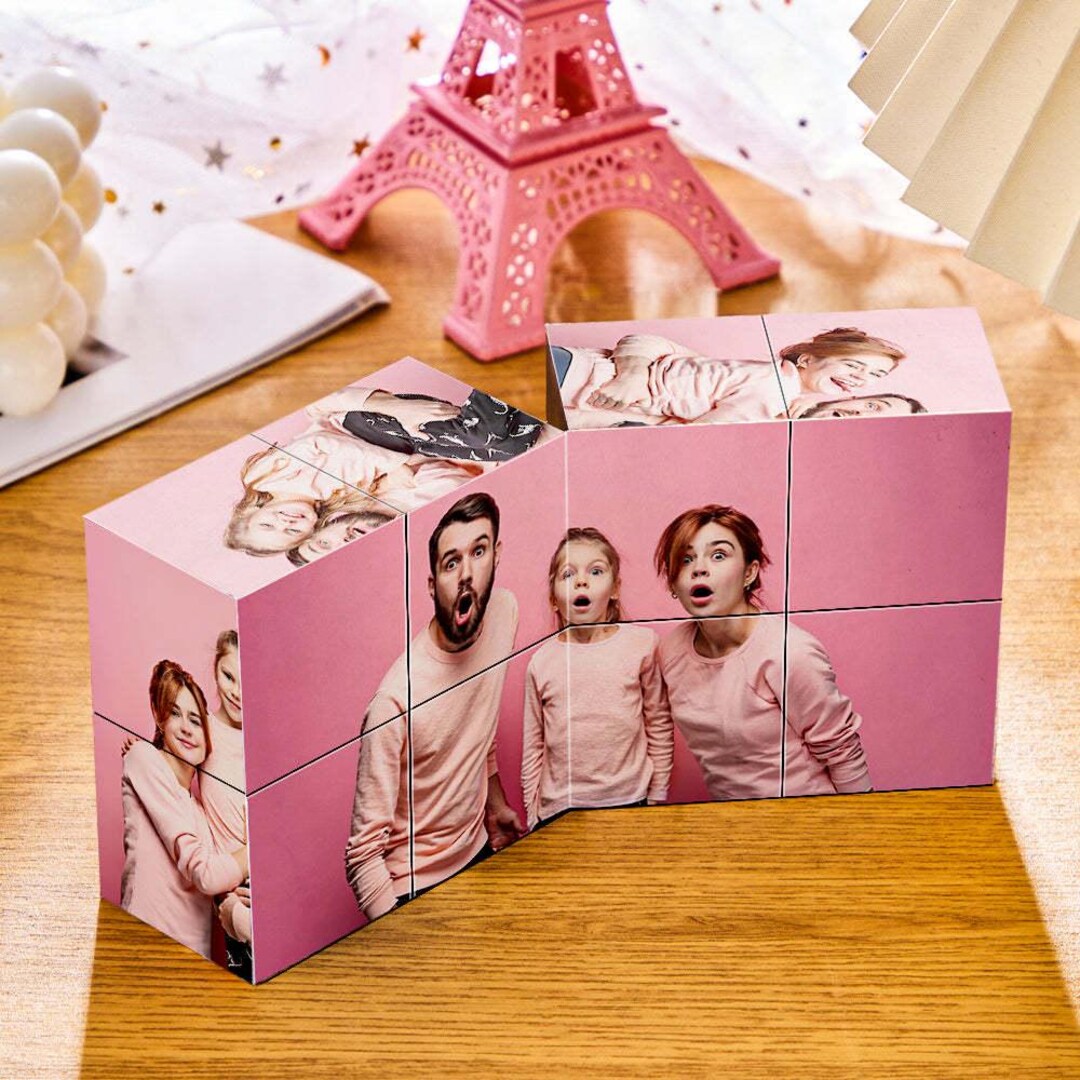 Personalised Multi Photo Folding Cube - Custom Magic Wooden Photo Cube ...