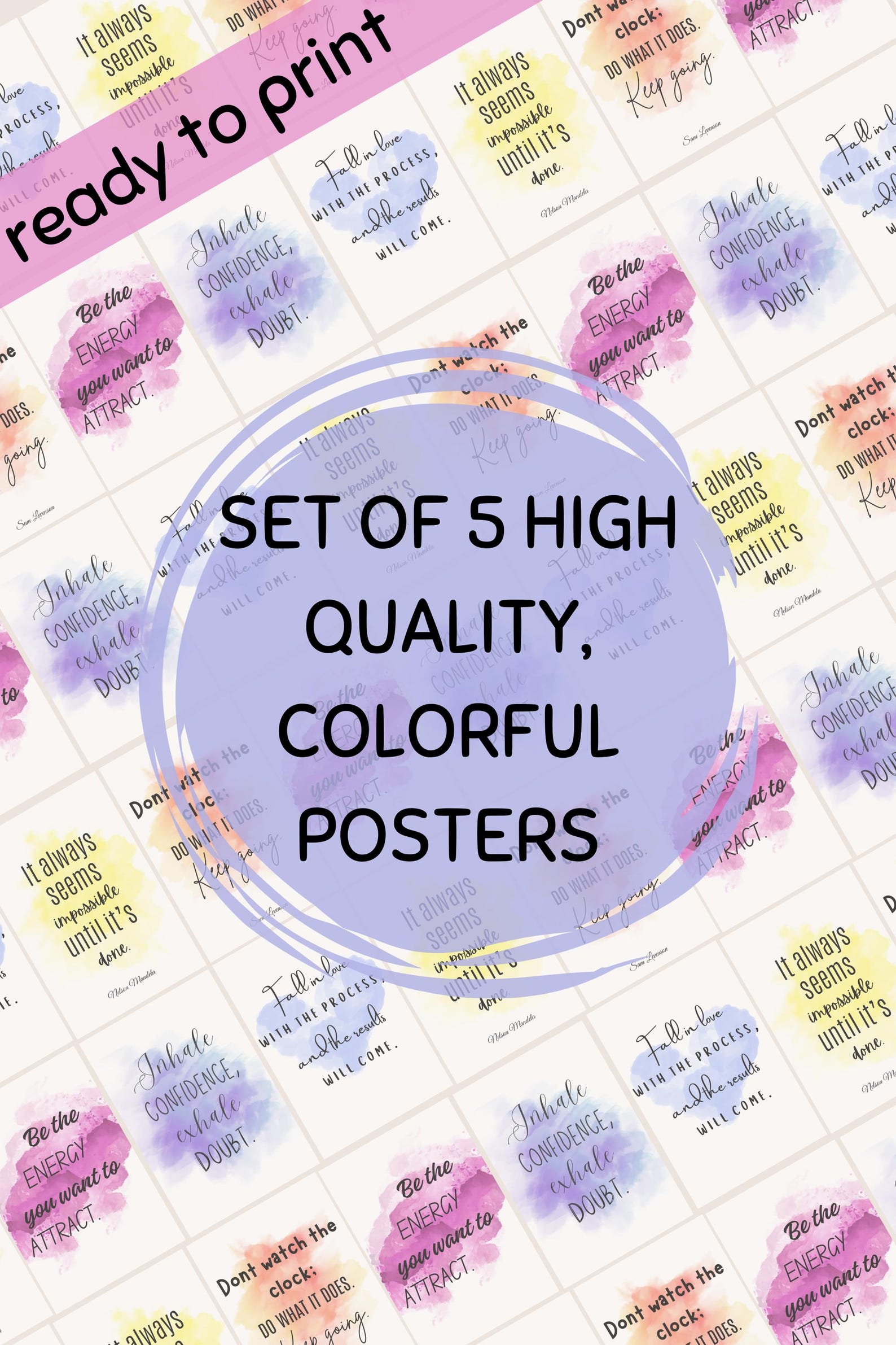 Set of 5 Watercolor Inspirational Quotes Digital Prints | Motivational ...