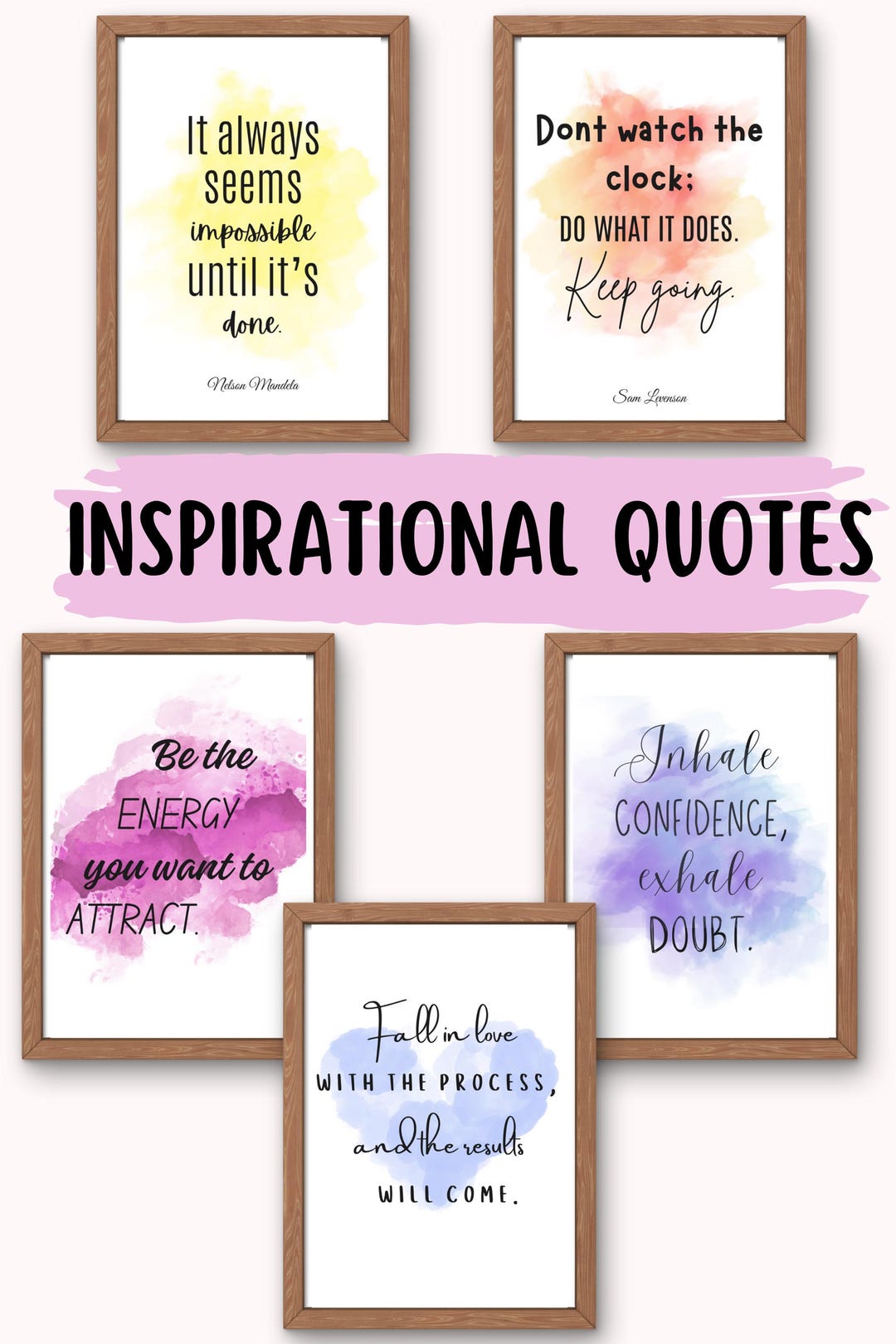 Set of 5 Watercolor Inspirational Quotes Digital Prints | Motivational ...
