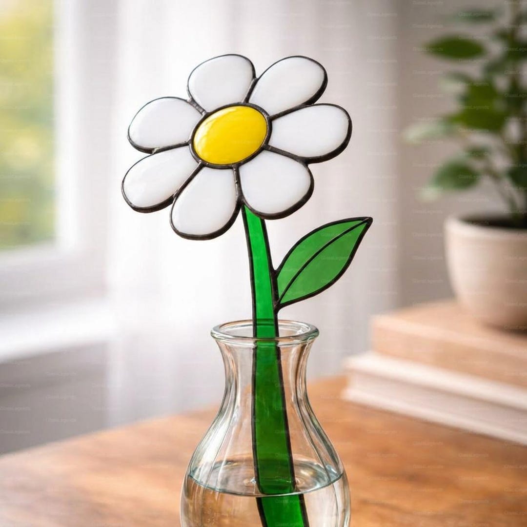Daisy Stained Glass Pattern, Easy Flower Suncatcher Template, Beginner ...