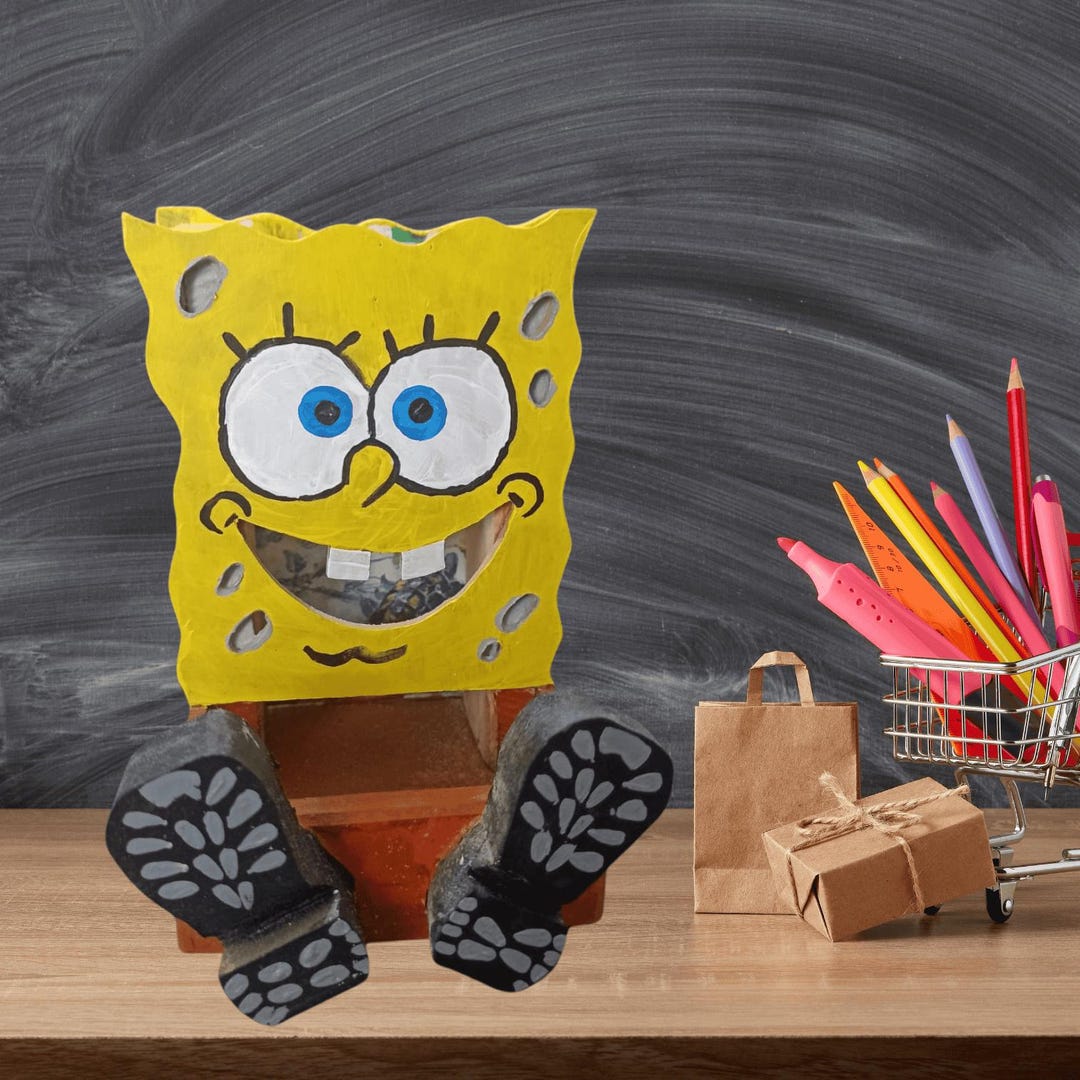 Handmade Wooden Spongebob Squarepants Toy | Upcycled Wood Craft | 16 Cm ...