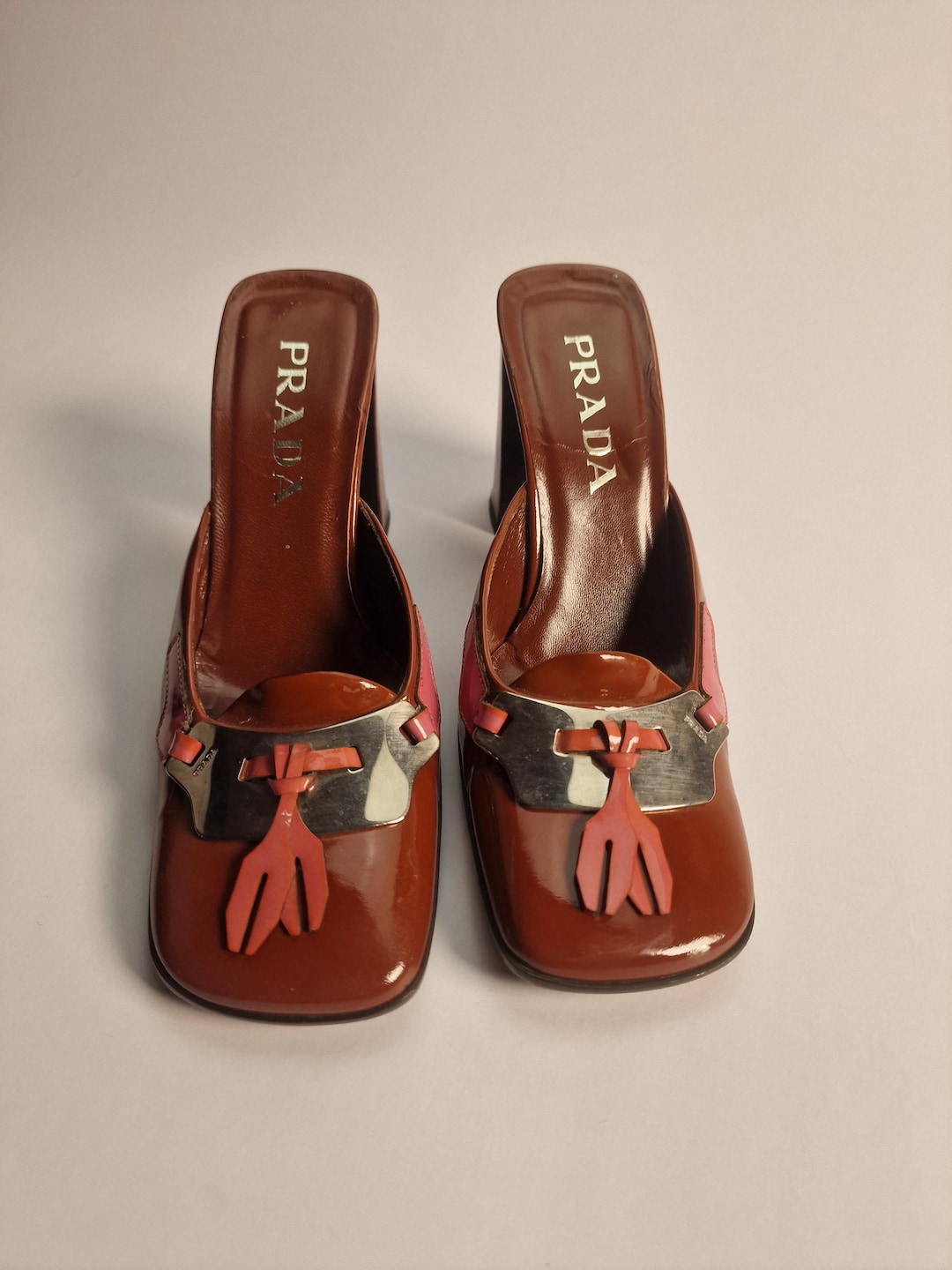 PRADA Vintage Vero Cuoio Chunky Heel Mules - Etsy