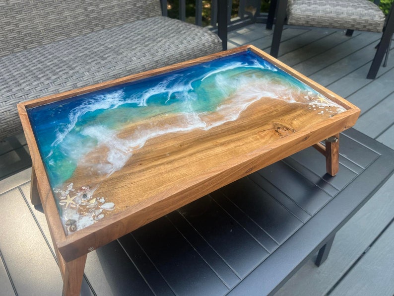Ocean Waves Acacia Wood Bed Serving Tray - Etsy