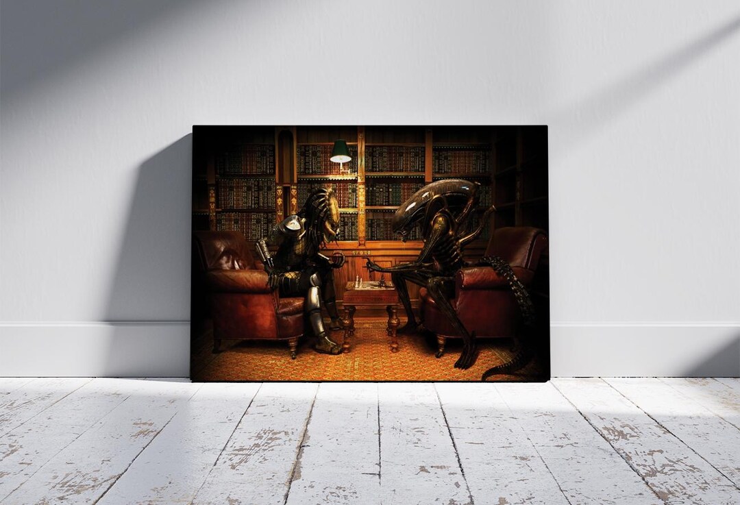 Alien Vs. Predator Playing Chess Canvas Wall Decor, Alien Poster ...