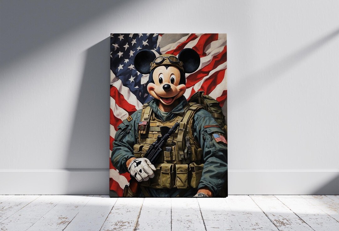 Mickey Mouse Canvas, American Soldier Mickey Poster Print, American ...